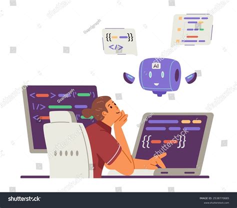 Man Programmer Interacting Artificial Intelligence Code Stock Vector Royalty Free 2538770685