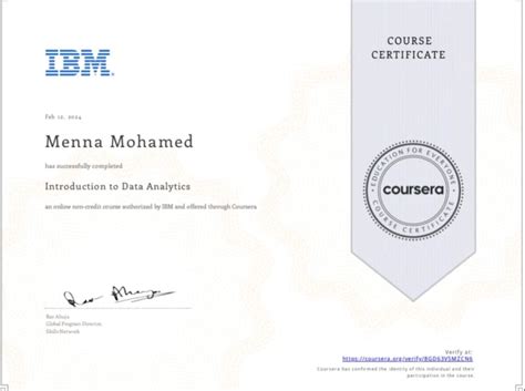 completed data analysis course by ibm menna hamed posted on the topic