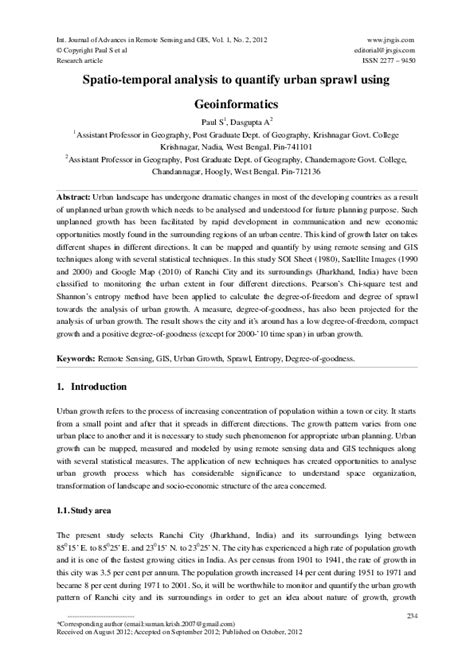Pdf Spatio Temporal Analysis To Quantify Urban Sprawl Using