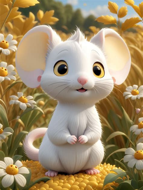 Premium Free Ai Images Cute White Mouse In Beautiful Oat Field With High And Yellow Leaves And