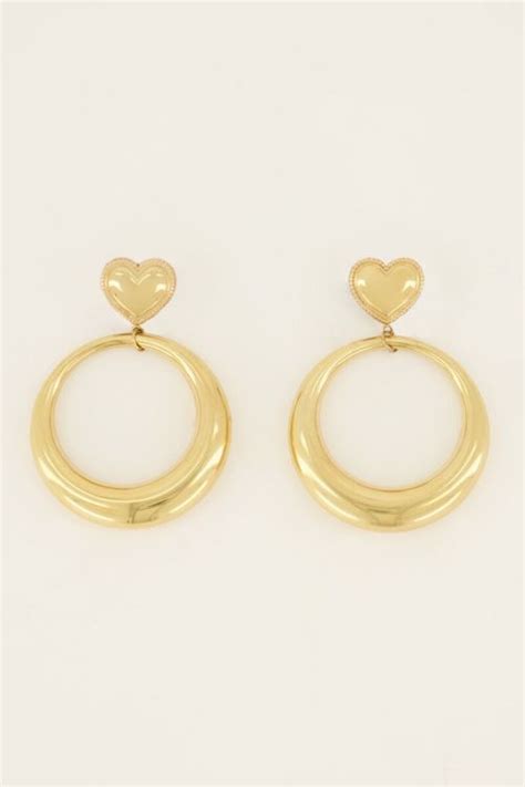Ronde Statement Oorbellen Met Hart My Jewellery