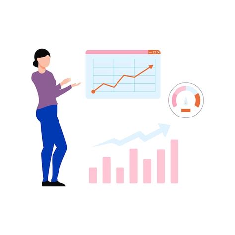 Premium Vector The Girl Is Looking At The Progress Of The Graph