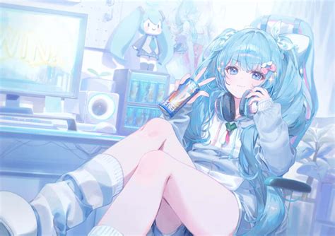 A20 Atsumaru Hatsune Miku Vocaloid Absurdres Commentary Request Highres 1girl 3 Blue