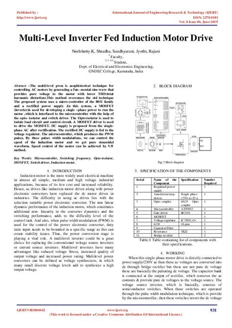 Pdf Ijert Multi Level Inverter Fed Induction Motor Drive Ijert
