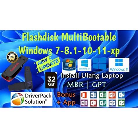 Jual USB FLASHDISK BOOTABLE/MULTIBOOTABLE WINDOWS XP/7/8.1/10/11 ORIGINAL PLUS DRIVERPACK ...