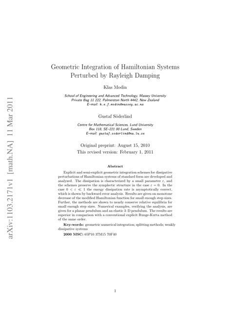 Pdf Geometric Integration Of Hamiltonian Systems Perturbed By
