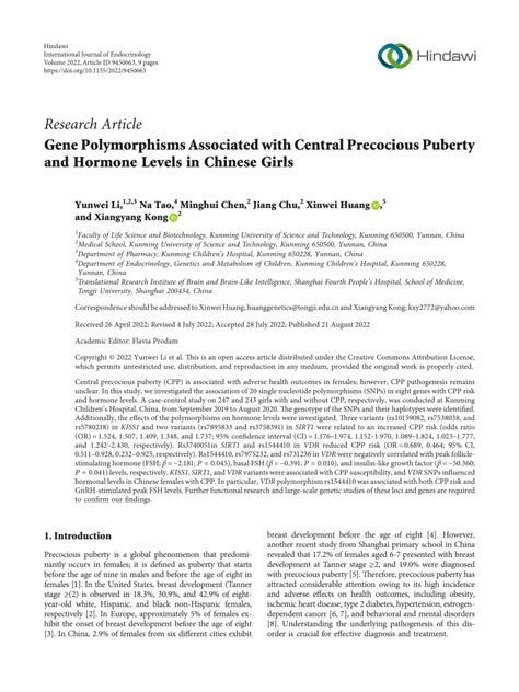 Pdf Gene Polymorphisms Associated With Central Precocious Puberty And Hormone Levels In
