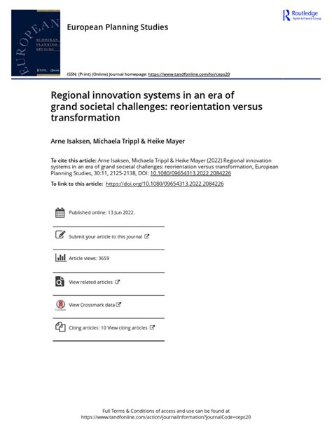 Regional Innovation Systems In An Era Of Grand Societal Challenges Reorientation Versus
