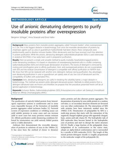 pdf use of anionic denaturing detergents to purify insoluble proteins