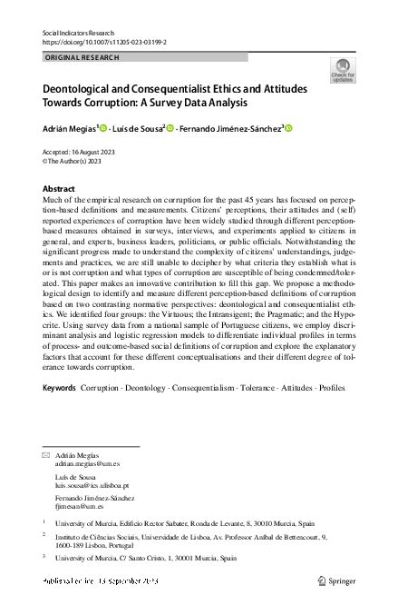 Pdf Deontological And Consequentialist Ethics And Attitudes Towards Corruption A Survey Data