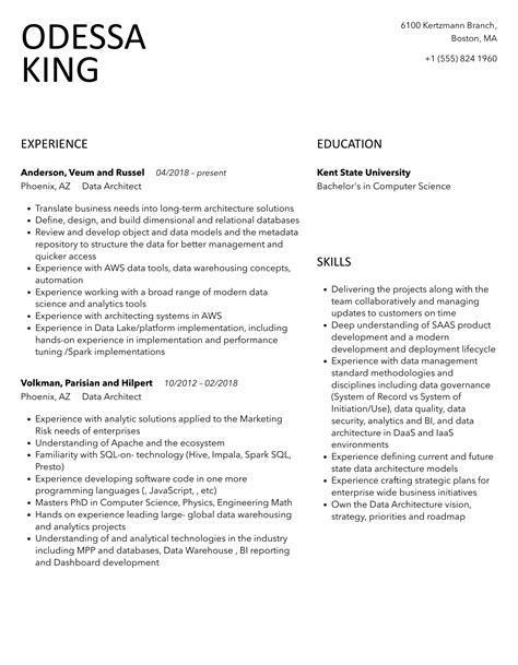 Data Architect Resume Samples Velvet Jobs