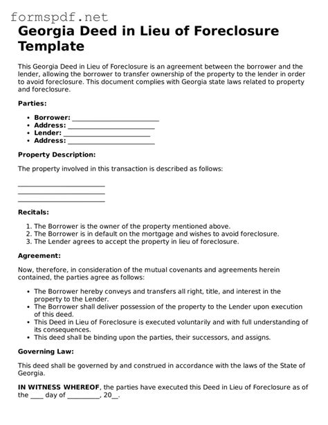 Create Your Georgia Deed In Lieu Of Foreclosure With Our Printable Template