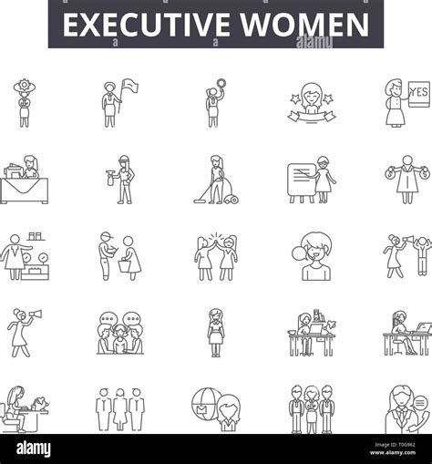 Executive Women Line Icons For Web And Mobile Design Editable Stroke Signs Executive Women