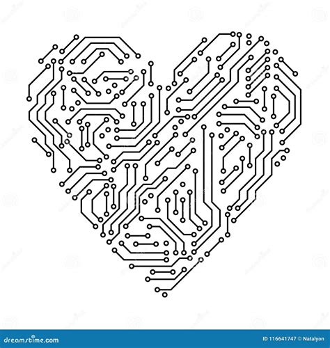 Printed Circuit Board Black And White Heart Shape Computer Technology Vector Stock Vector