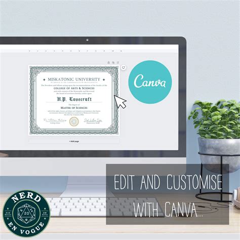 Personalized Miskatonic University Diploma Digital Template Editable