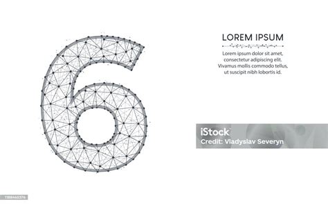 번호 6 낮은 폴리 디자인 수학 추상 기하학적 이미지 흰색 배경에 포인트와 선으로 만든 여섯 와이어 프레임 메쉬 다각형 벡터