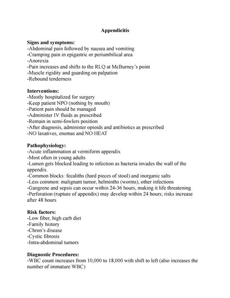 Appendicitis Copy Lecture Notes Appendicitis Signs And Symptoms