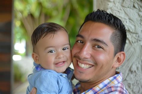 Joyful Latino Father And Son Bonding Closeup Portrait For Father S Day Celebration With Copy