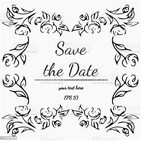 회색 배경에 꽃의 화 환 초대장 인사말 카드 포스터 블로그에 대 한 꽃 프레임 디자인 요소입니다 손으로 그린 벡터 일러스트입니다 날짜를 저장 합니다 그리기에 대한 스톡 벡터