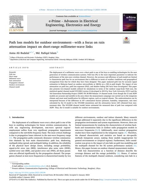 Pdf Path Loss Models For Outdoor Environment With A Focus On Rain Attenuation Impact On Short