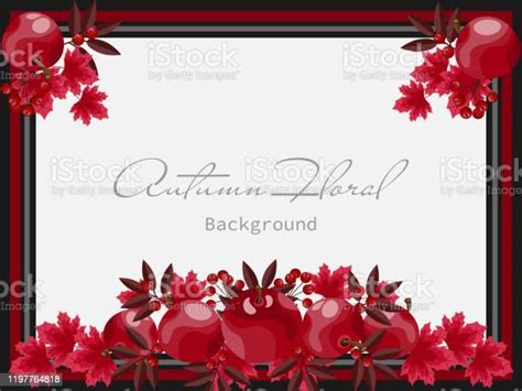 가을 단풍 나무 잎 사과와 딸기 프레임의 가을 꽃 배경은 복사 공간 벡터 그림입니다 10월에 대한 스톡 벡터 아트 및 기타 이미지 10월 11월 9월 Istock