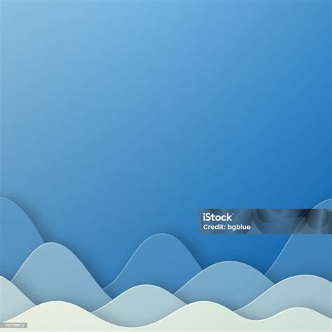 파란색 추상 물결 모양 종이 컷 배경 트렌디한 3d 디자인 페이퍼커팅에 대한 스톡 벡터 아트 및 기타 이미지 페이퍼커팅 풍경 바다 Istock