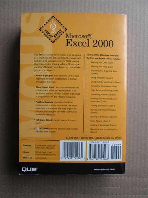 Microsoft Excel 2000 Mous Cheat Sheet By Rick Winter Que 1999 First