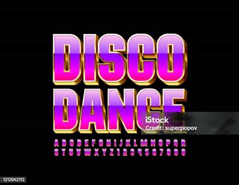 벡터 밝은 로고 디스코 댄스 세련된 현대 알파벳 문자와 숫자 공연에 대한 스톡 벡터 아트 및 기타 이미지 공연 공휴일