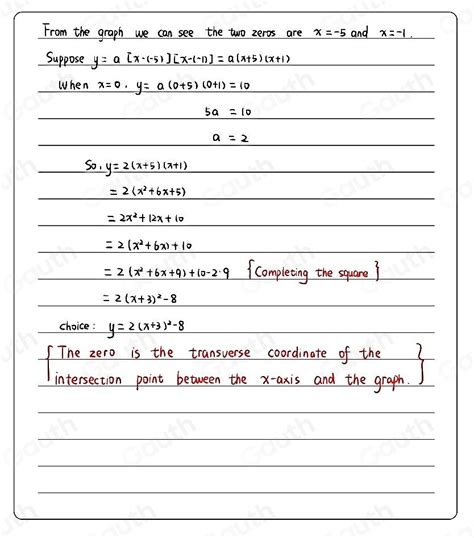 solved write the equation of the parabola graphed below in vertex form