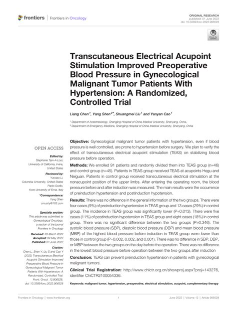 Pdf Transcutaneous Electrical Acupoint Stimulation Improved