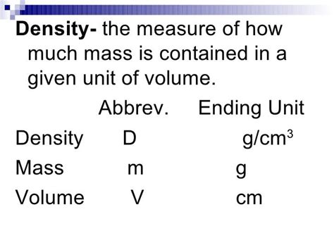 Units Used To Measure Density
