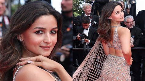 Alia Bhatt Cannes 2025 Nude Gucci Saree Soaked In Swarovski Crystals