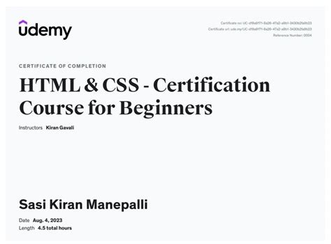 Completed Html And Css Course On Udemy Sasi Kiran Manepalli Posted On The Topic Linkedin