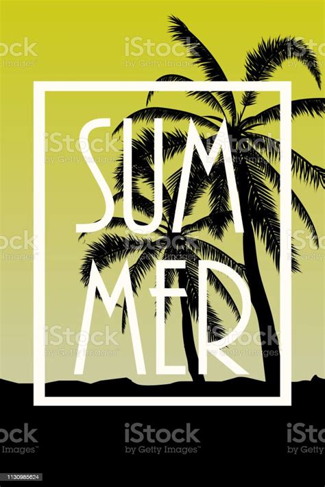 열 대 풍경 여름 배경 팜 나무 실루엣과 엽서 벡터 일러스트입니다 0명에 대한 스톡 벡터 아트 및 기타 이미지 0명 공휴일 나무 Istock