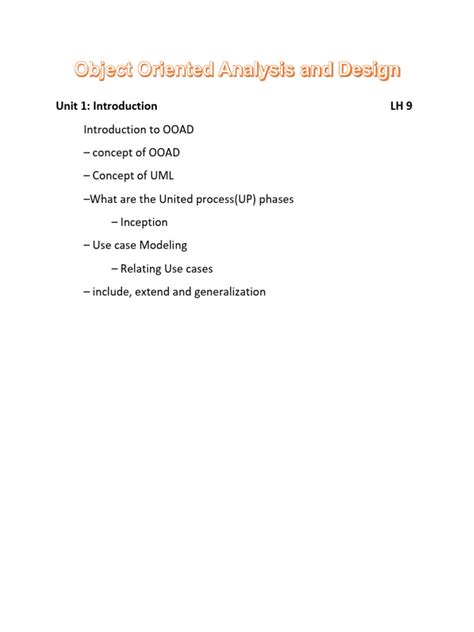 Object Oriented Analysis And Design Unit 1 Pdf Use Case Unified