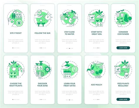 Premium Vector Gardening Tips Green Onboarding Mobile App Screen Set