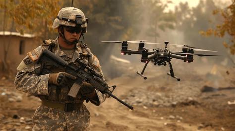 Premium Photo Drone Flying On Battlefield During War Military Modern