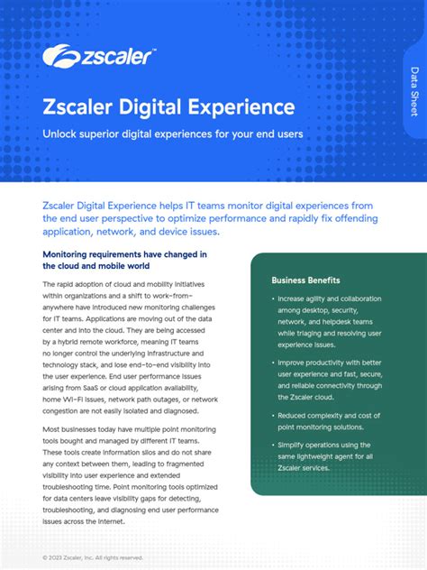 Zscaler Digital Experience Data Sheet Pdf Cloud Computing Computer Network