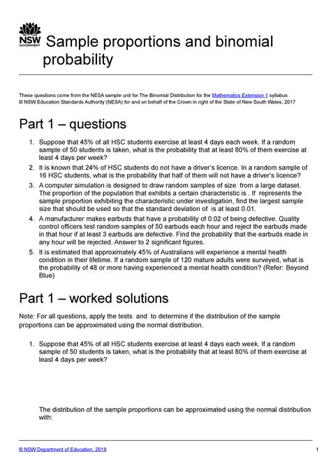 Me S1 Sample Proportion And Binomial Probability Problems Sample