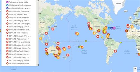 2016 Shark Attack Bites Map Tracking Sharks