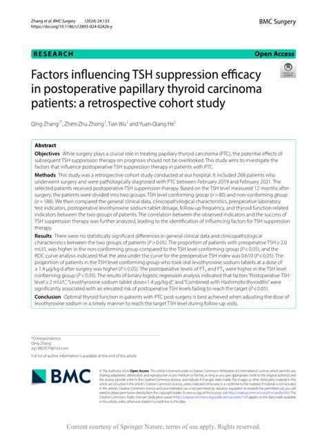 Pdf Factors Influencing Tsh Suppression Efficacy In Postoperative
