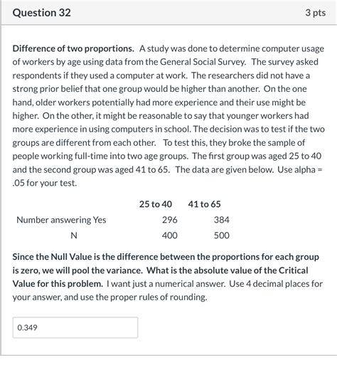 solved question 32 3 pts difference of two proportions a