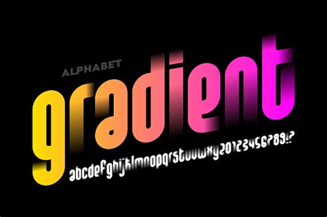 그라데이션 현대 소문자 글꼴 디자인 알파벳 문자 및 숫자 벡터 일러스트 레이 션 그라데이션에 대한 스톡 벡터 아트 및 기타