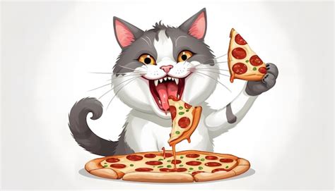 A Cute Cat Eating A Slice Of Pizza Cartoon Ai Generated Premium Ai