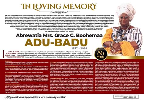 Abrewatia Mrs Grace C Boohema Adu Badu Rip Ghana