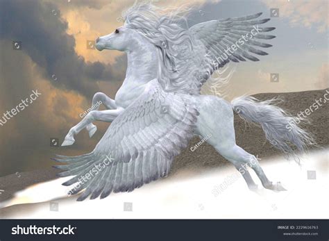 Pegasus Sunset 3d Illustration Gorgeous White Stock Illustration