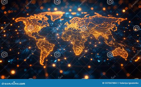 Global World Telecommunication Network With Nodes Connected Around