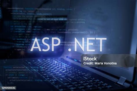 Prasasti Asp Net Dengan Latar Belakang Laptop Dan Kode Pelajari Bahasa Pemrograman Dot Net