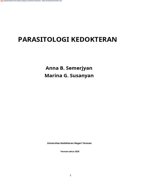 Medical Parasitology Author Anna B Semerjyan Marina G Susanyan En Id
