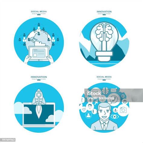 혁신 개념 창조적 인 아이디어 추상 인포 그래픽 소셜 미디어 플랫 디자인 모던 일러스트 컨셉 가벼운에 대한 스톡 벡터 아트 및 기타 이미지 Istock